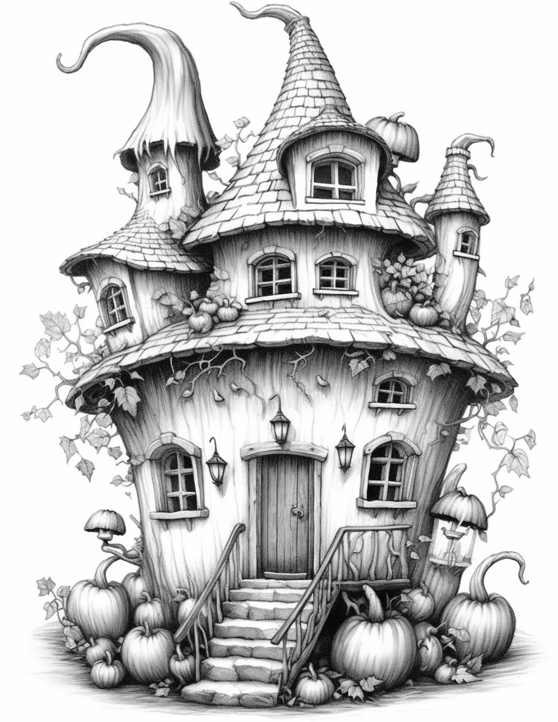 Pumpkin House Grayscale Coloring Book: 44 Printable Pages (PDF) - Etsy