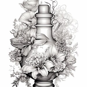 Floral Perfume Bottle Coloring Book: Grayscale Pages (printable PDF) - Etsy