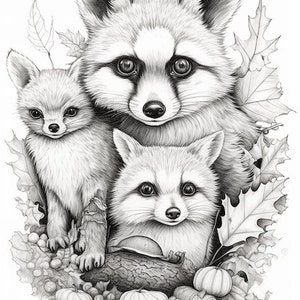 Cute Fall Animals Coloring Book for Adults and Kids, Grayscale Coloring ...