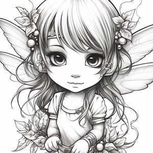 Adorable Chibi Fairies Coloring Book for Adults and Kids, Grayscale ...