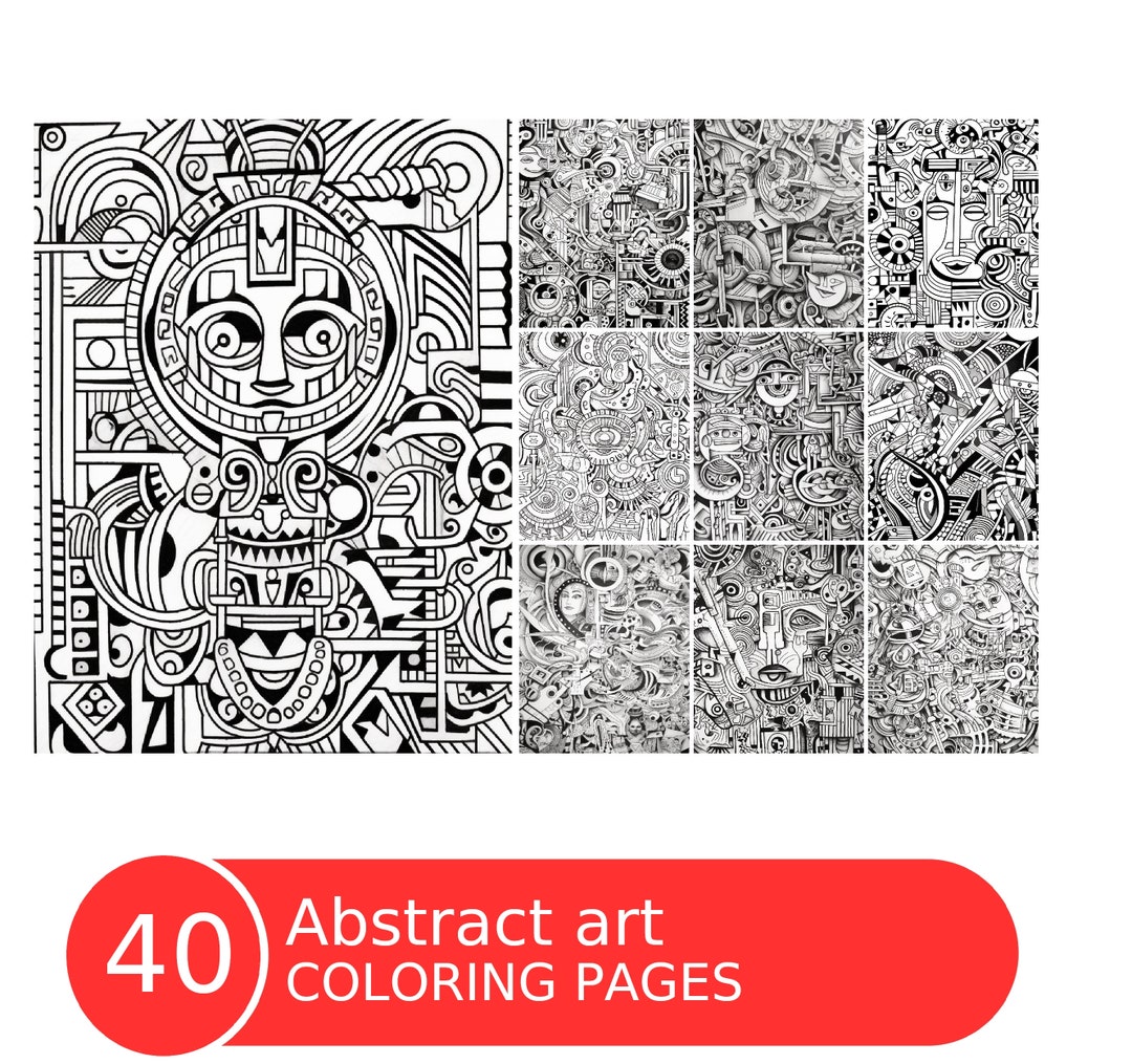 Abstract Art Coloring Book for Adults and Kids, Grayscale Coloring ...
