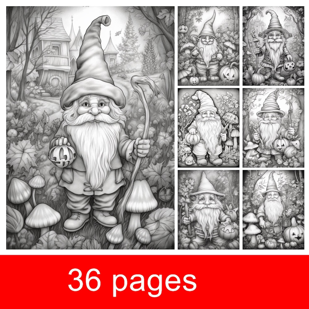 Handsome Halloween Gnomes Coloring Book for Adults, Teens, Instant ...