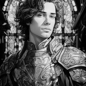 Princes Coloring Book, Adults and Kids Coloring Pages, Grayscale ...