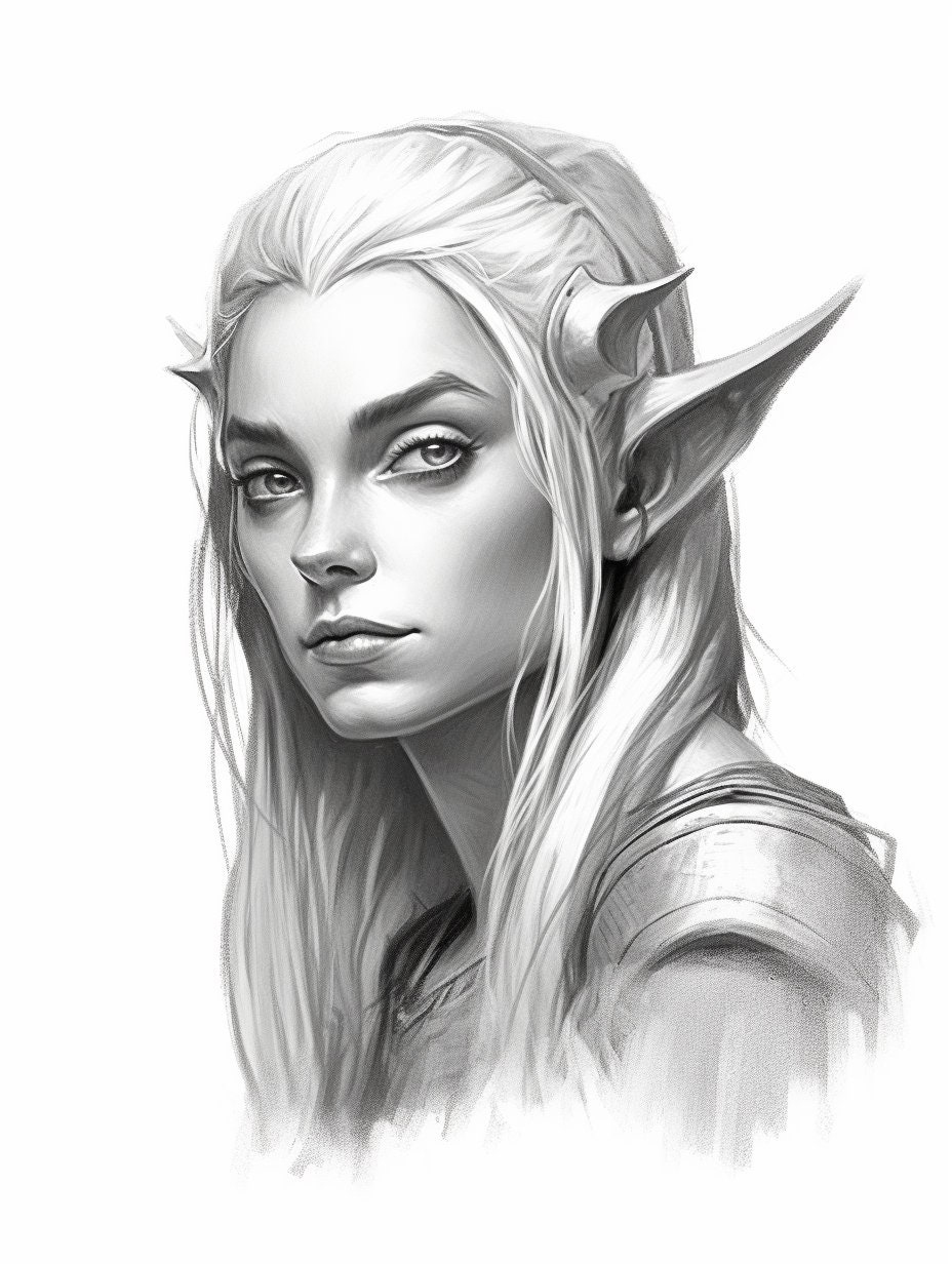 Female Elf Coloring Page for Adults and Teens Grayscale - Etsy Australia