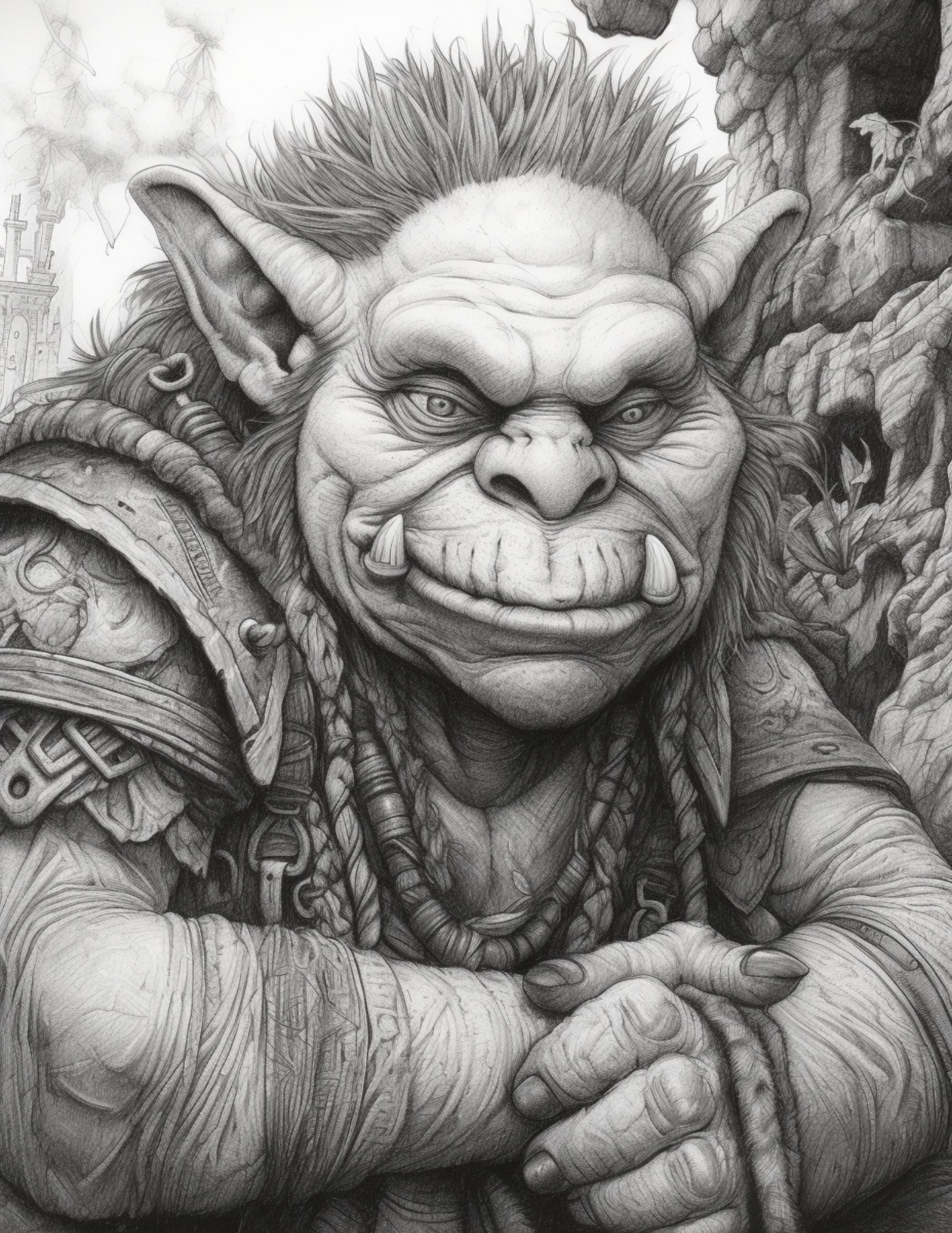 Trolls Coloring Page for Adults and Teens, Grayscale Coloring Book ...