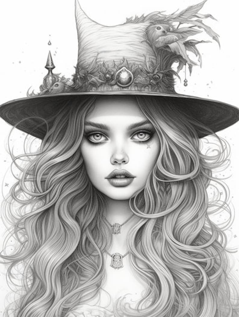 Witch Coloring Book: Grayscale Illustrations (printable PDF File) - Etsy