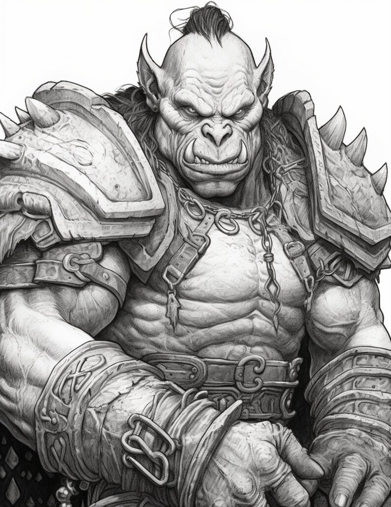 Orcs Coloring Page for Adults and Teens, Grayscale Coloring Book ...