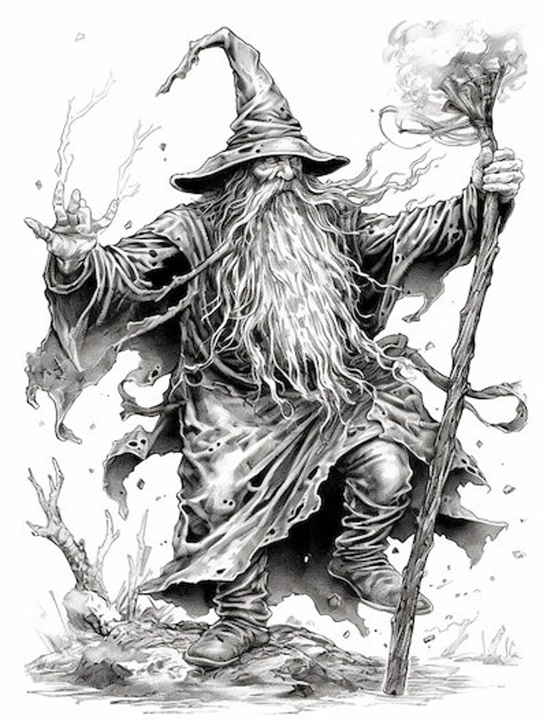Wizard Grayscale Coloring Book: Mystical Illustrations (printable PDF ...