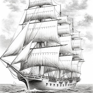 Sailing Ship Coloring Book: 24 Grayscale Pages (printable PDF File ...