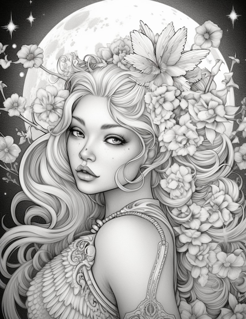 Moon Fairies Coloring Pages for Adults and Kids Instant - Etsy