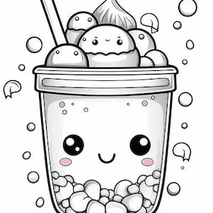 Cute Kawaii Boba Tea Coloring Book for Adults and Kids, Grayscale ...