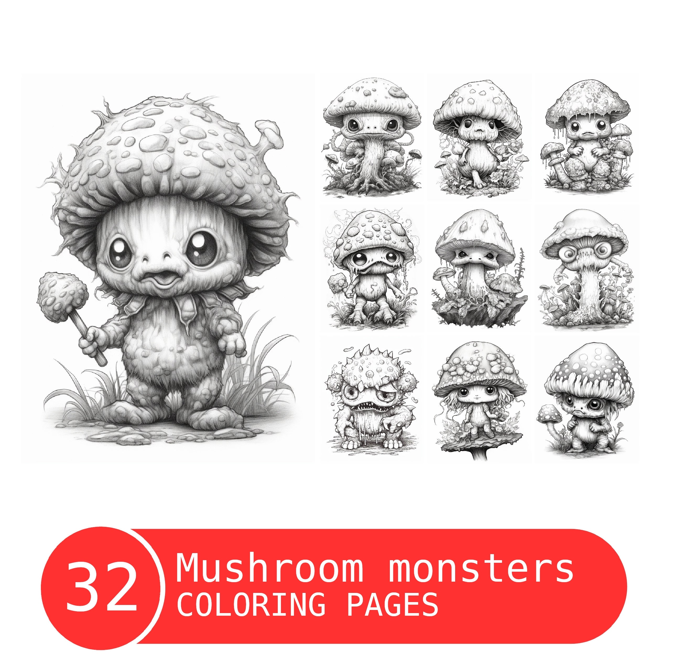 Chibi Mushroom Monsters Coloring Book for Adults and Kids - Etsy