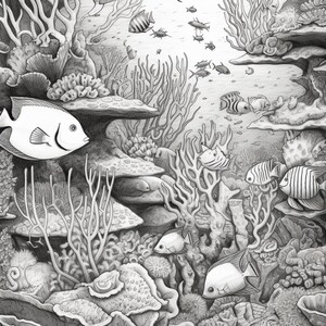 Relaxing Coral Reef Coloring Book, Instant Download, Grayscale Animals ...