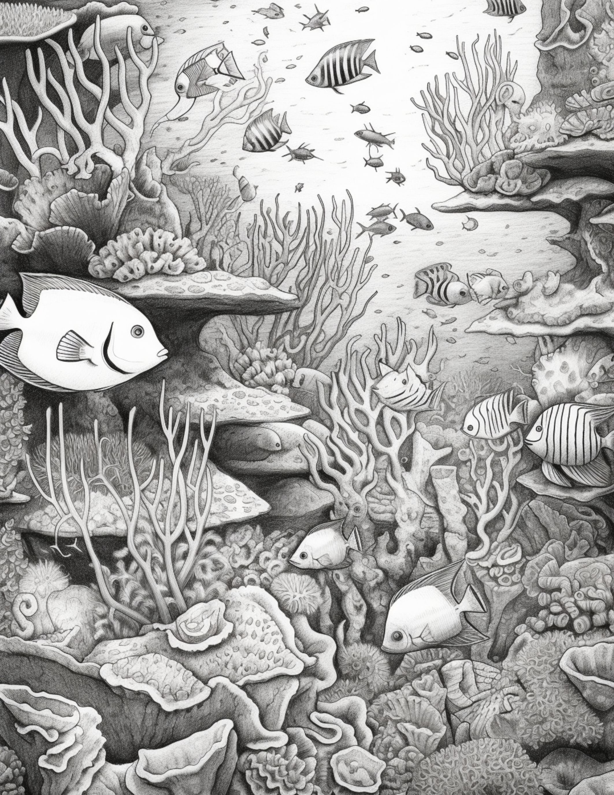 Relaxing Coral Reef Coloring Book Instant Download Grayscale - Etsy