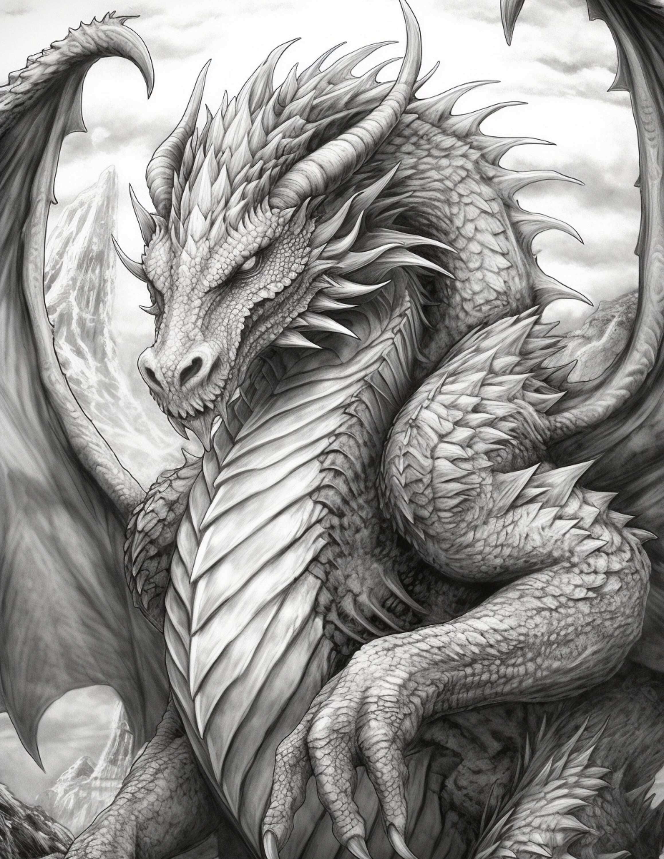 Dragons Coloring Page for Adults and Teens Grayscale Coloring - Etsy