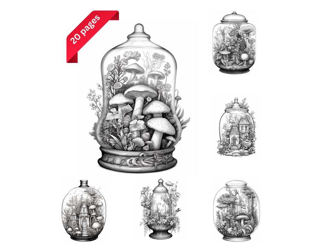 20 Terrarium Coloring Book, Adults Kids Coloring Pages, Instant ...