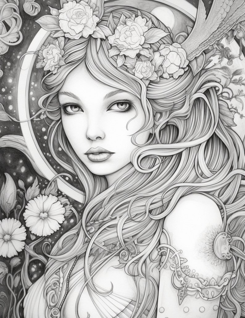 Moon Fairies Coloring Pages for Adults and Kids Instant - Etsy