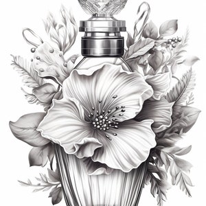 Floral Perfume Bottle Coloring Book: Grayscale Pages (printable PDF) - Etsy