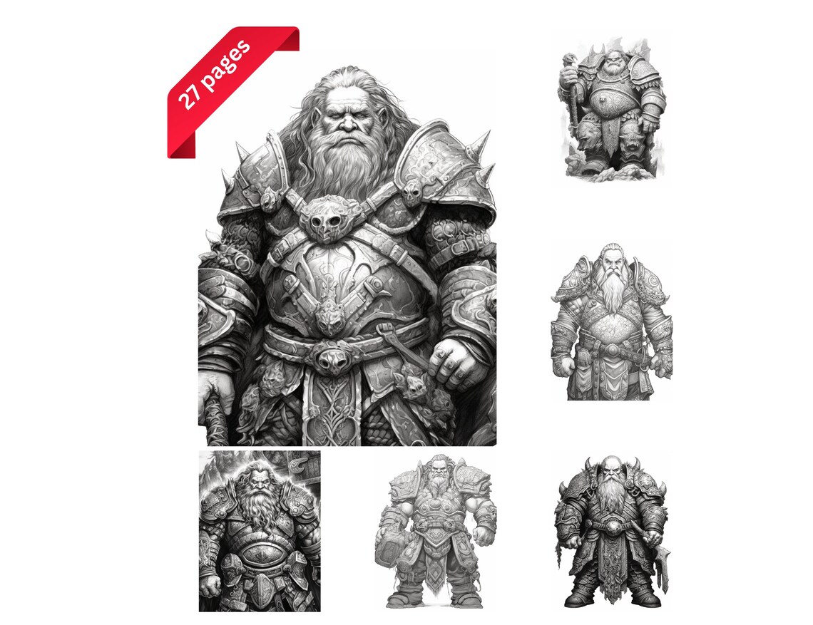 Dwarfs Coloring Page for Adults and Teens Grayscale Coloring - Etsy