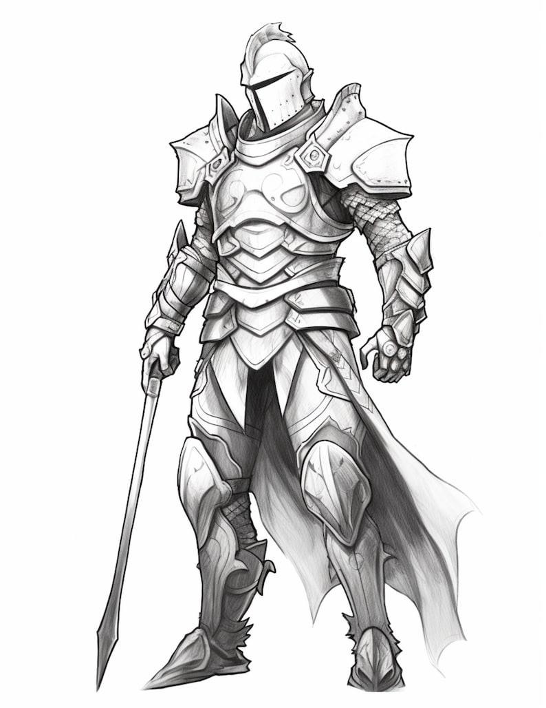Knights Coloring Page for Adults and Teens Grayscale Coloring - Etsy
