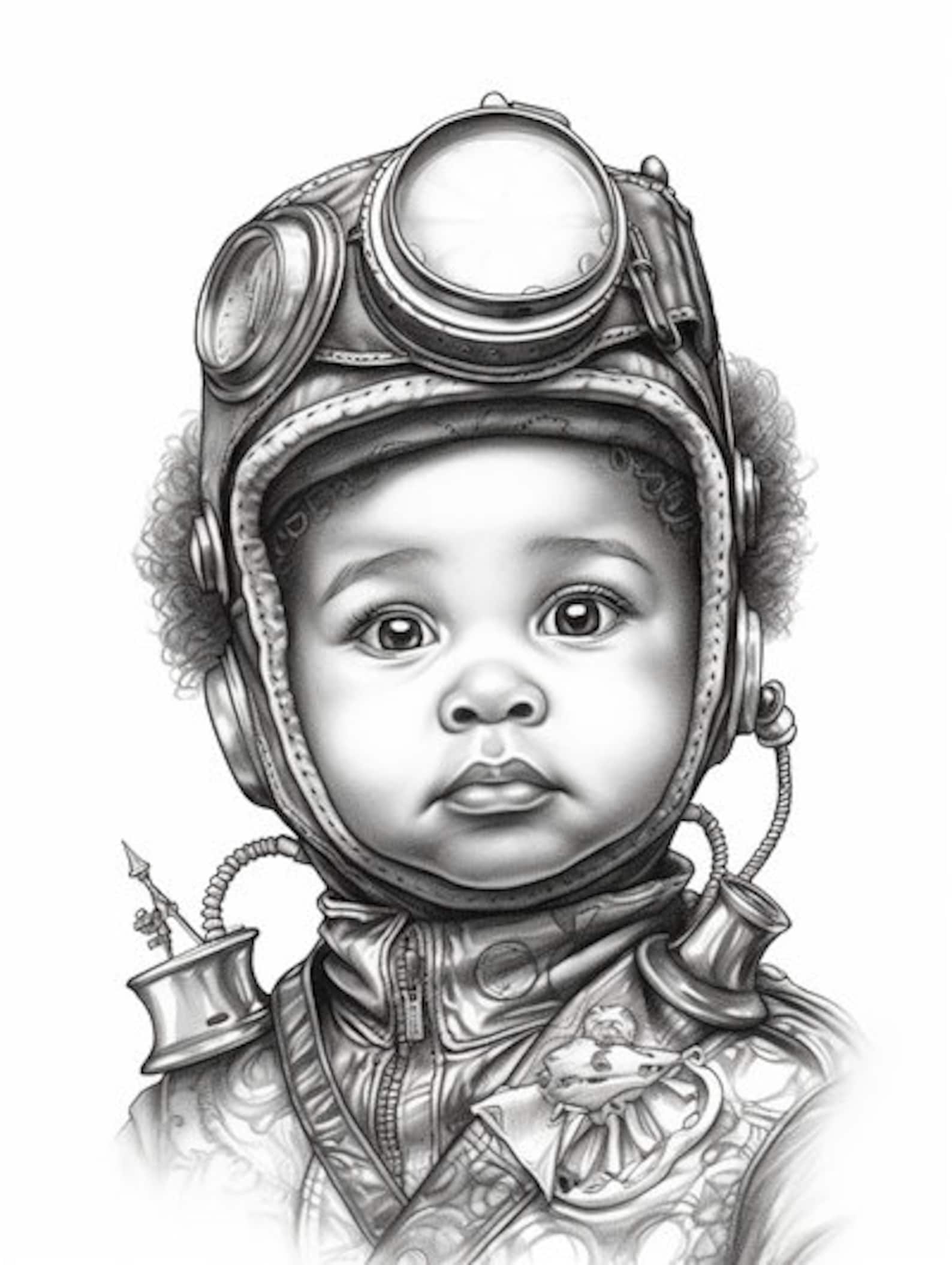 Steampunk African American Babies Coloring Book for Adults and - Etsy