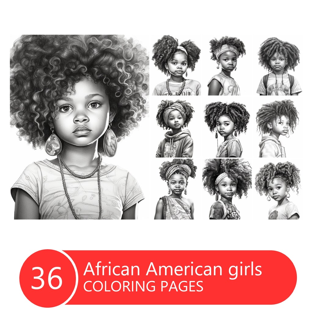 Cute African American Girls Coloring Book for Adults and Kids ...