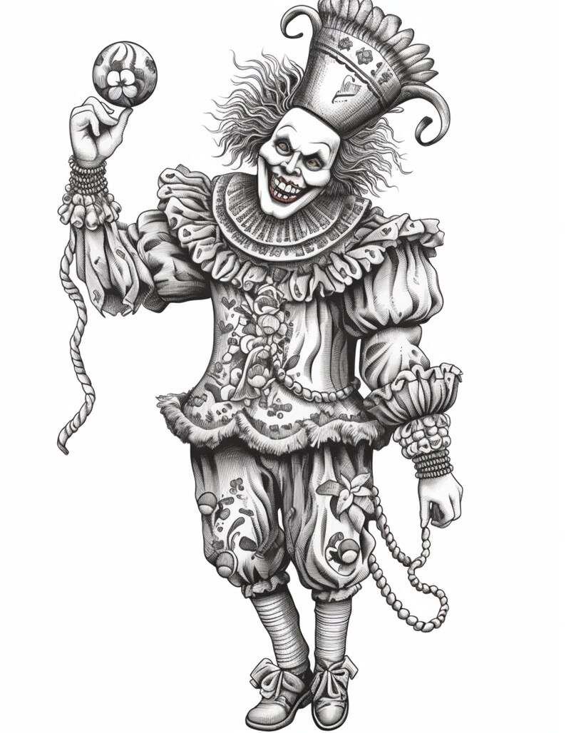 Scary Clowns Coloring Book Adults Coloring Pages Grayscale - Etsy