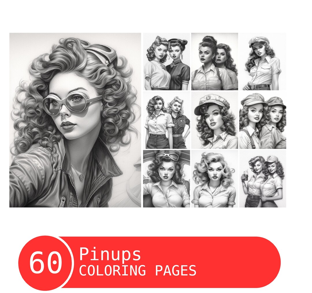 Pinups Grayscale Coloring Book: 60 Printable Pages (PDF File) - Etsy