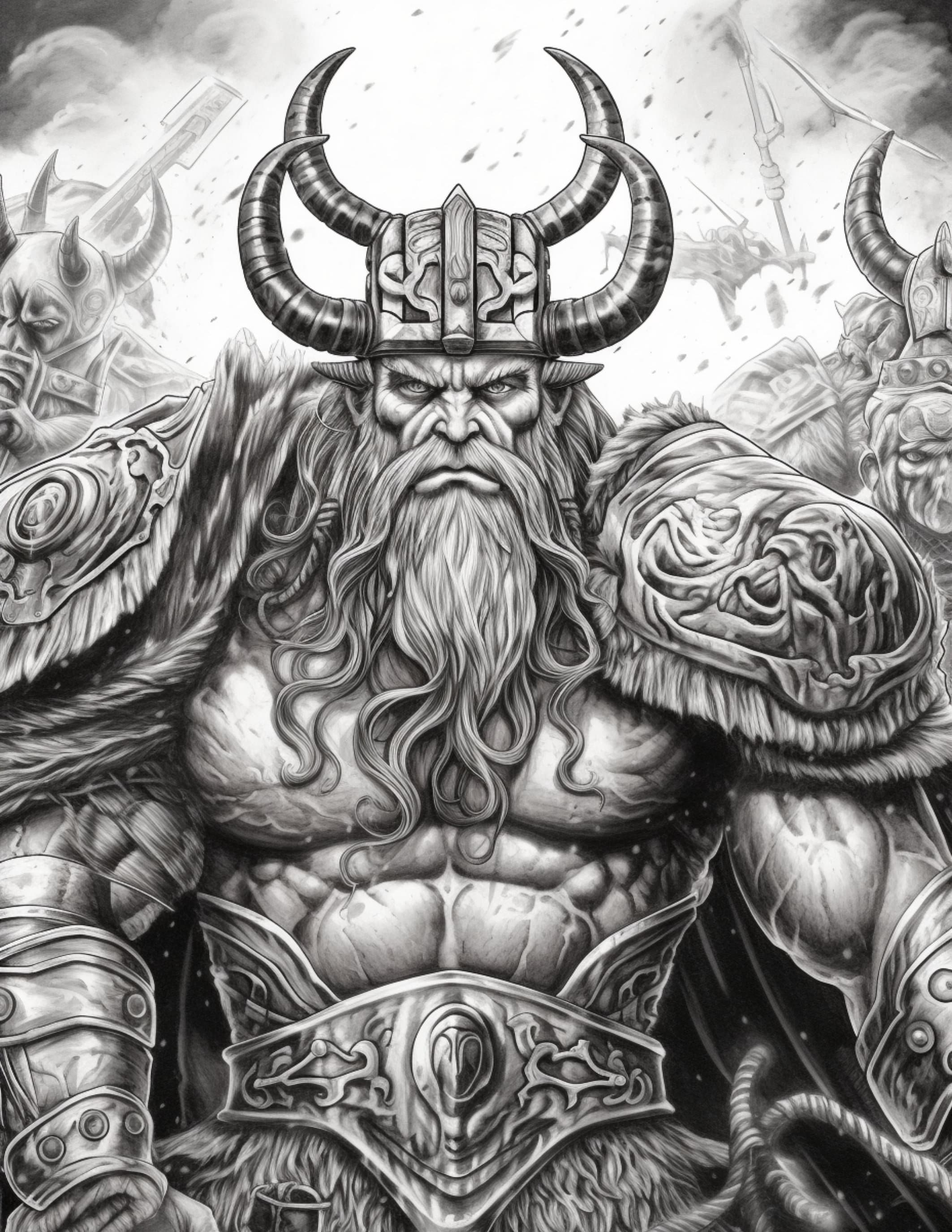 Vikings Warriors Coloring Pages for Adults and Teens, Grayscale ...