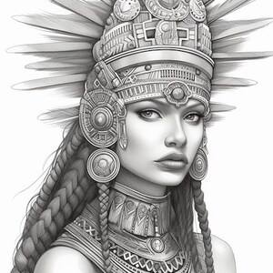 Inca Princesses Coloring Book: Grayscale Art, Adults & Kids (printable ...