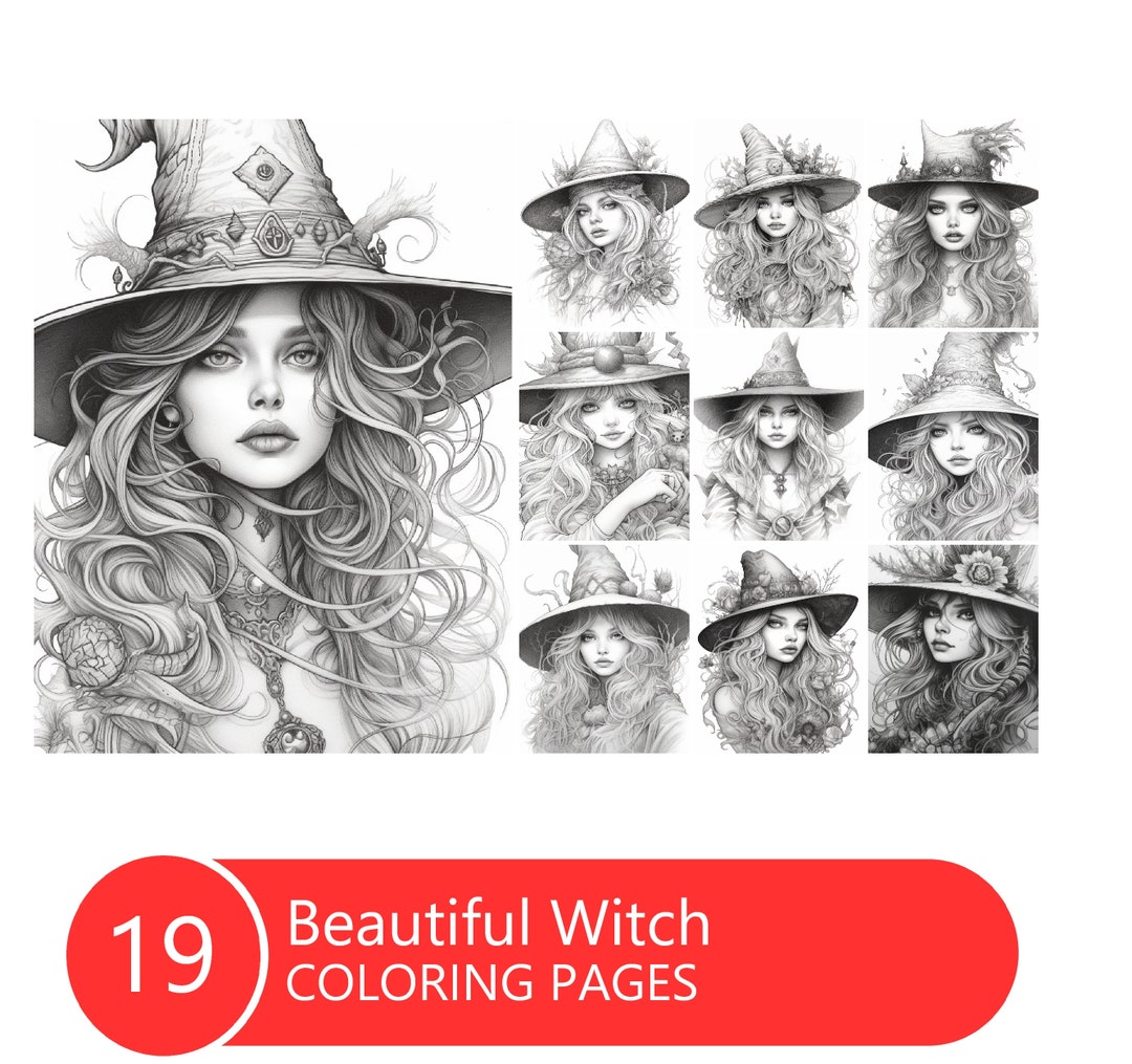 Beautiful Witch Coloring Book for Adults and Kids, Grayscale Coloring ...