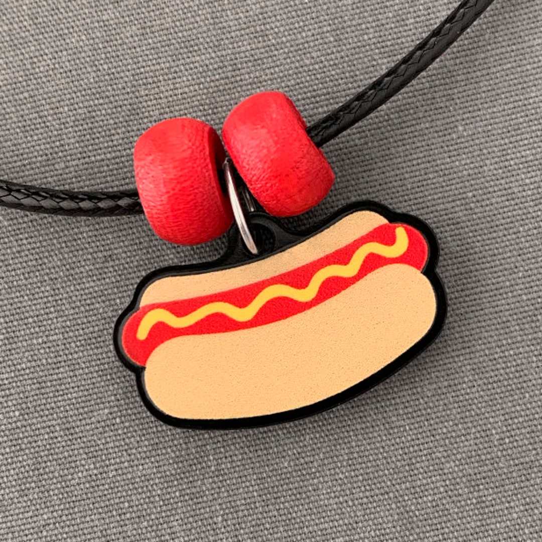 Fun Hot Dog Necklace: Acrylic Charm, Wooden Beads, 18" Cord - Etsy