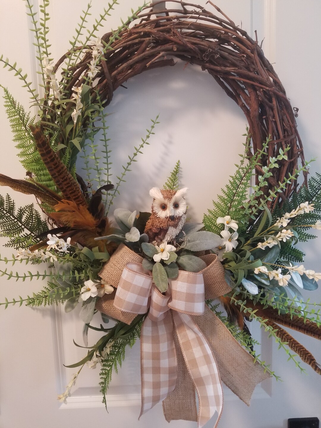 Nature Wreath With Adorable Owl and Feathers - Etsy