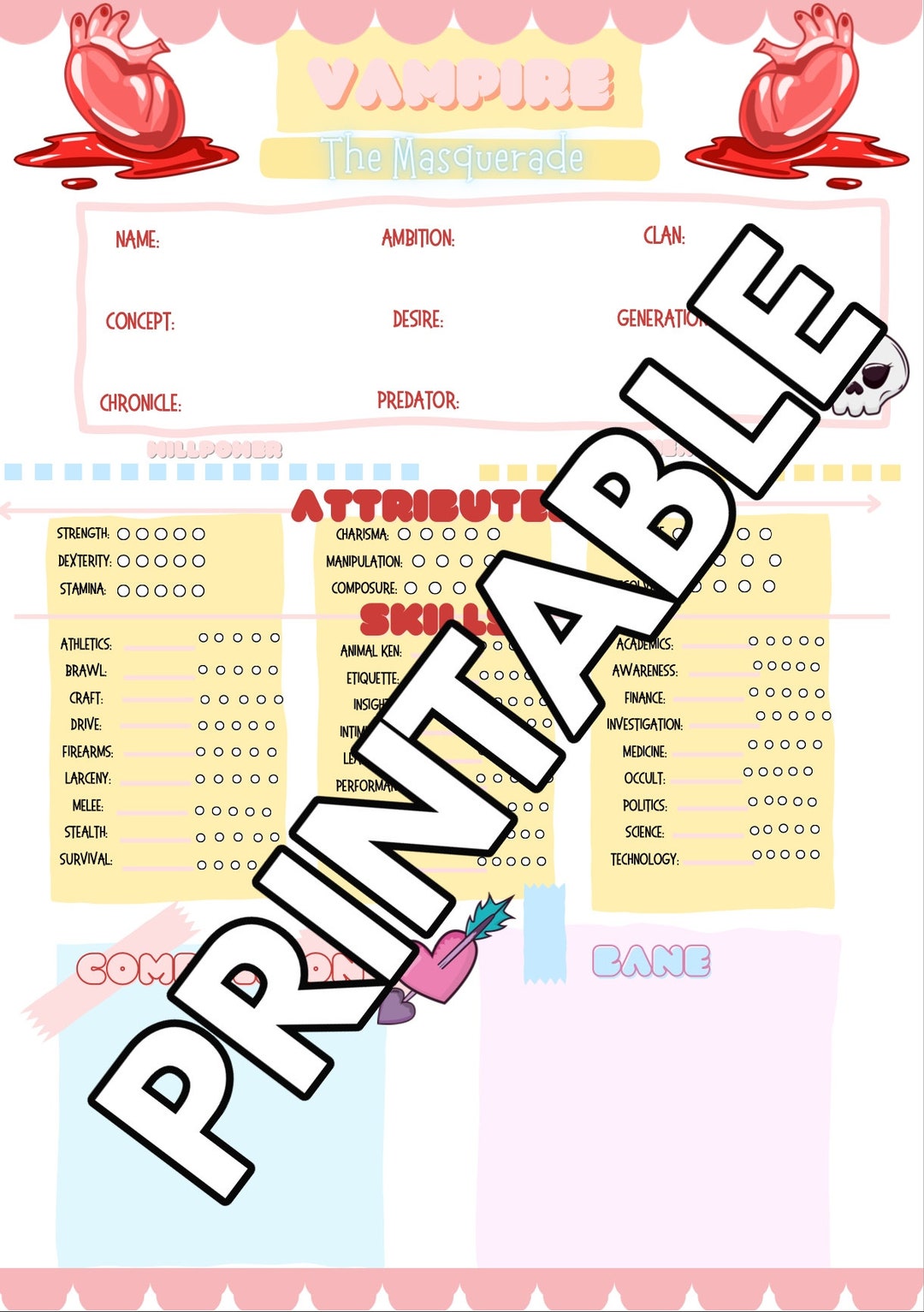 VTM 5E Character Sheet Pastel Theme - Etsy Canada