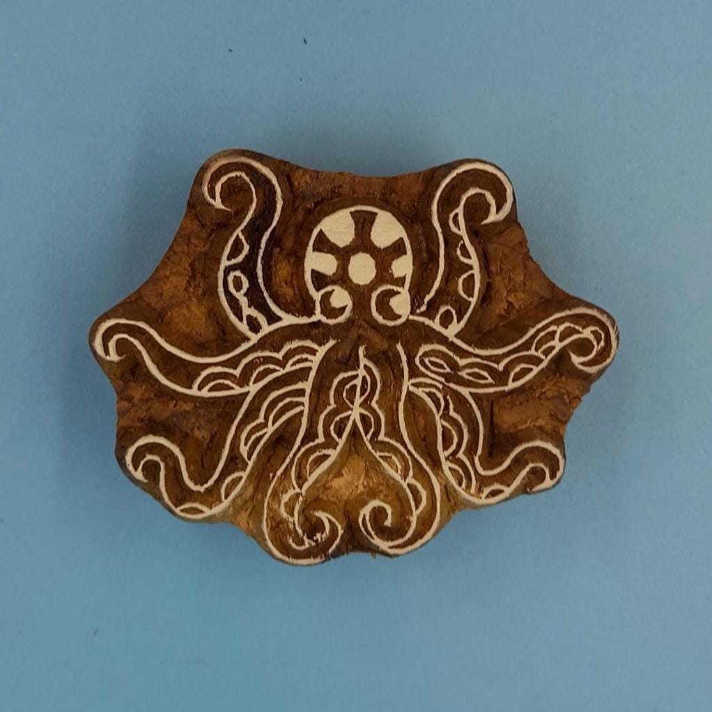 Zentangle Octopus Wooden Printing Block Pottery Stamp, Batik Tjaps ...