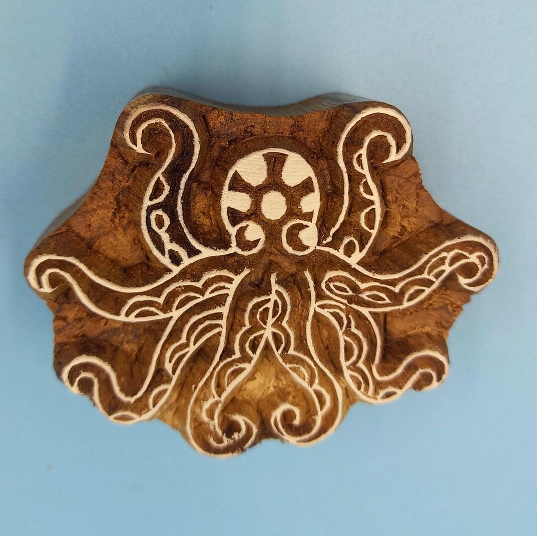 Zentangle Octopus Wooden Printing Block Pottery Stamp, Batik Tjaps ...