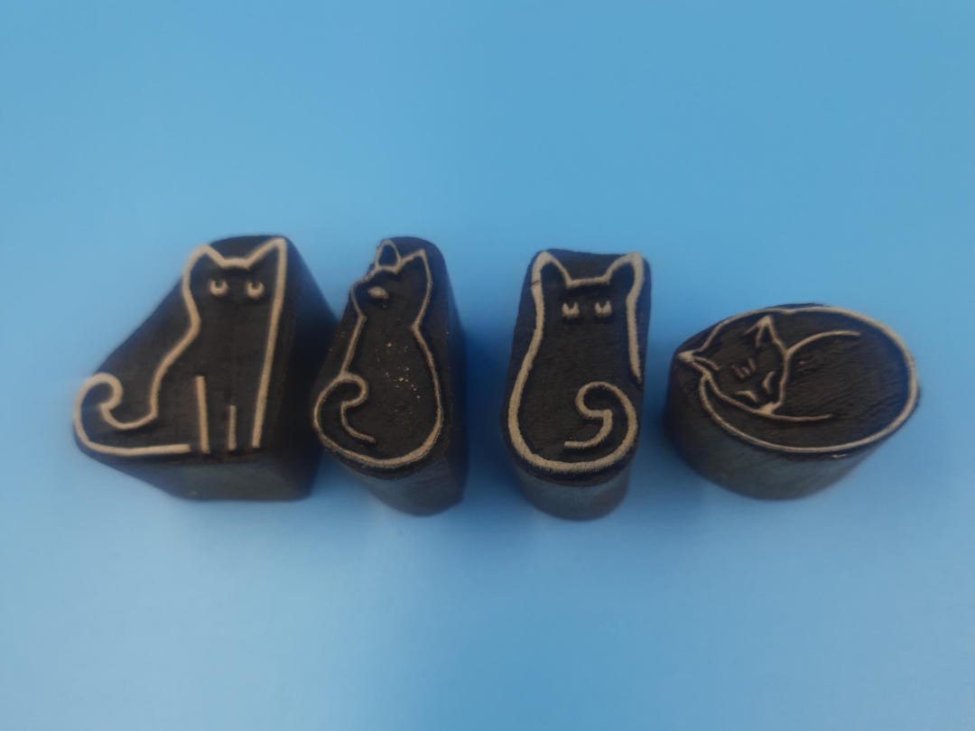 Cat Family Wooden Printing Block Pottery Stamp, Batik Tjaps, Blaudruck ...