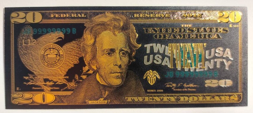 USA 20 Dollar Black .9999 GOLD FOIL Note From 2009 Series; Beautiful ...