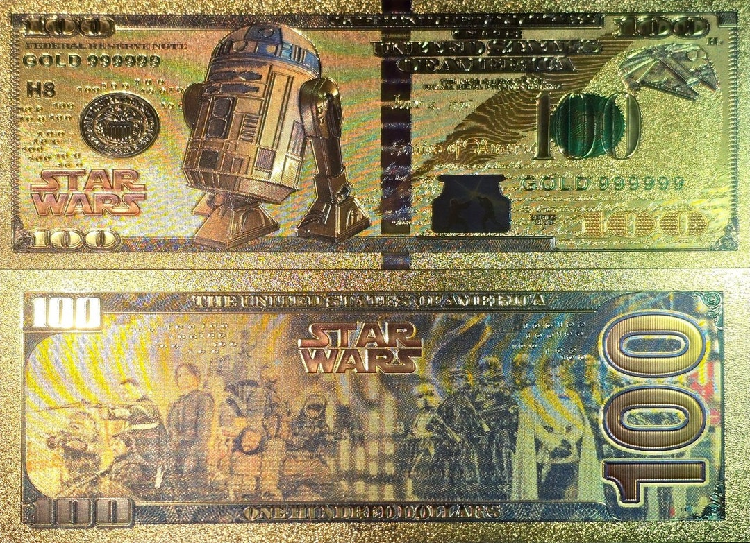 R2-D2: Star Wars Galaxy .9999 GOLD Foil 100 Dollars Fantasy Note; Full ...
