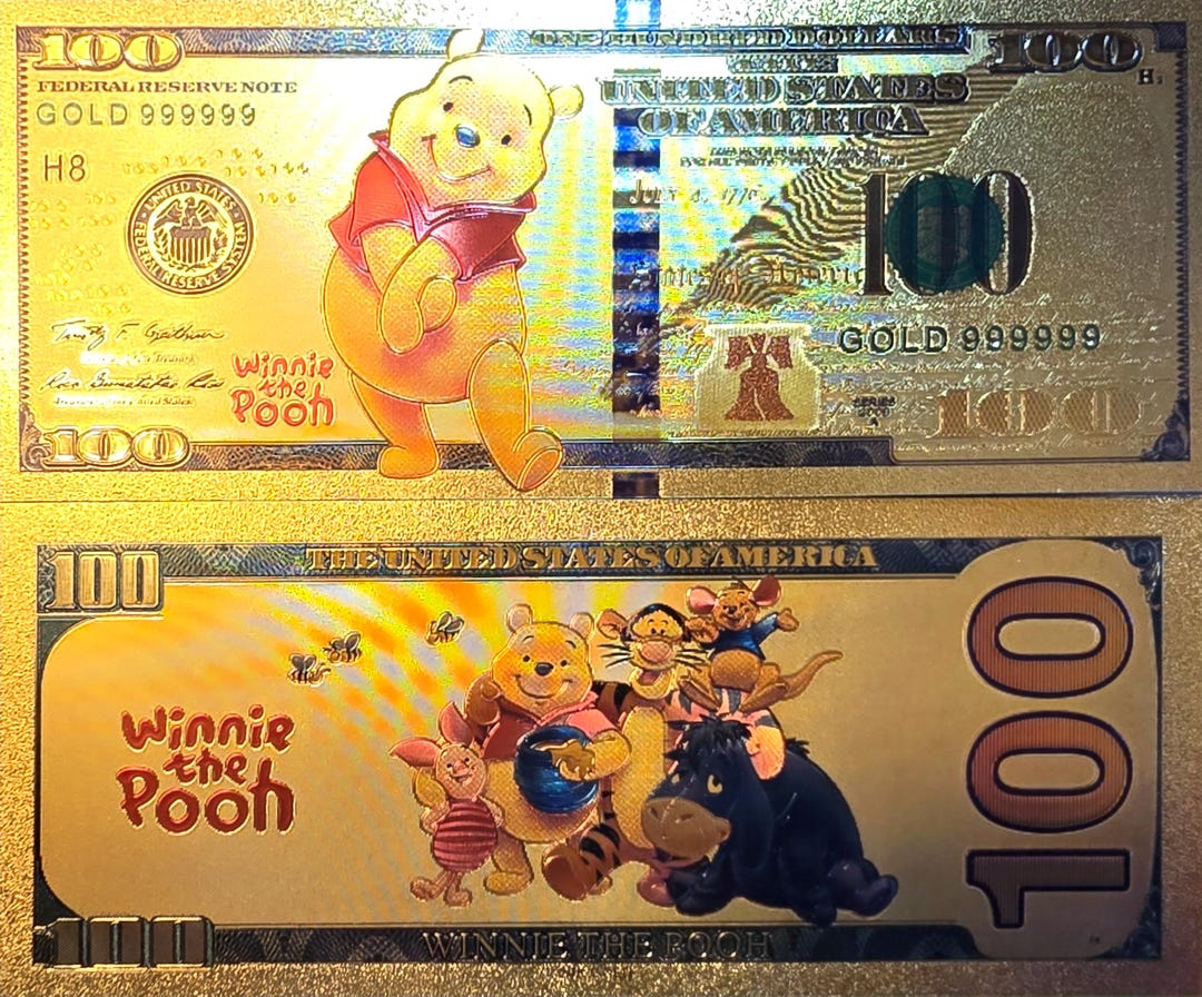 WINNIE the POOH From Winnie the Pooh; .9999 GOLD 100 Note; Beautiful ...