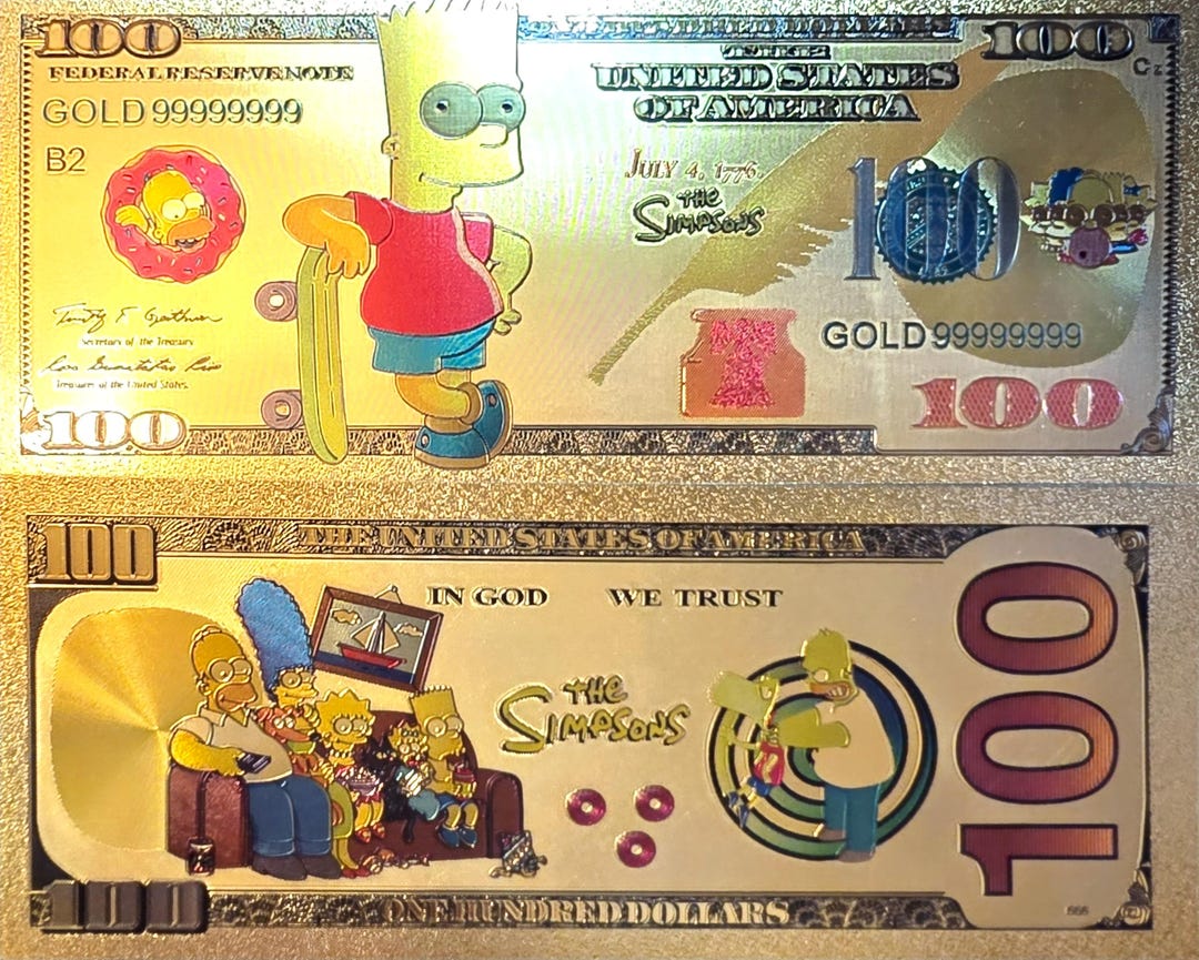 BART SIMPSON From the Simpsons; .9999 GOLD 100 Note; Beautiful Note ...