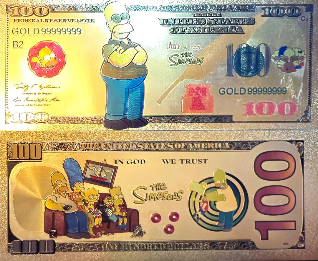 HOMER SIMPSON From the Simpsons; .9999 GOLD 100 Note; Beautiful Note ...