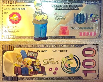 HOMER SIMPSON From the Simpsons; .9999 GOLD 100 Note; Beautiful Note ...