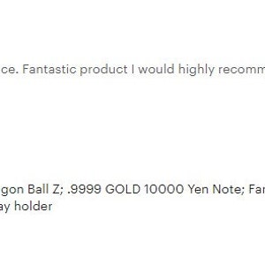 Super Saiyan 4 GOKU From Dragon Ball Z; .9999 GOLD 10000 Yen Note; Fan ...