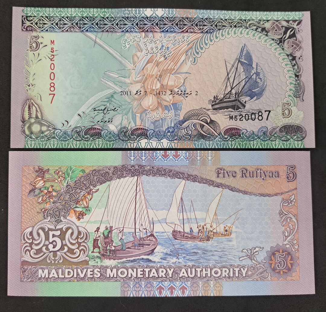 MALDIVES 5 Rufiyaa Banknote, P-18e UNC From 2011 Featuring Dhows ...