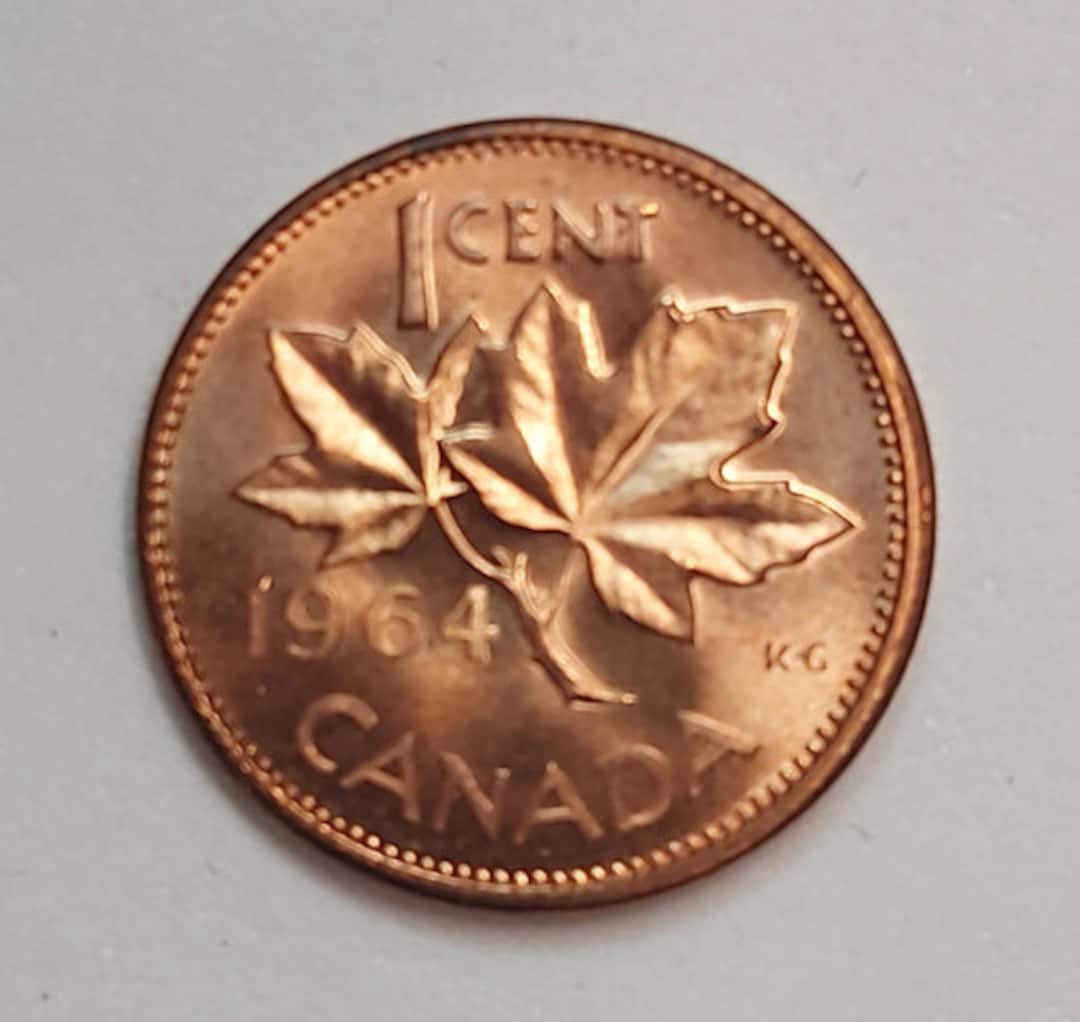 1964 Canadian Penny Brilliantly UNCIRCULATED BU One Cent Coin Queen ...