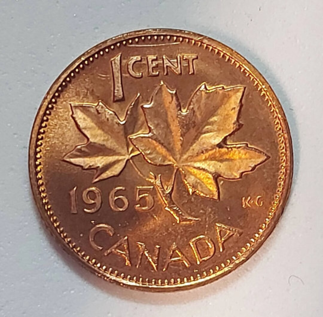 1965 Canadian Penny Brilliantly UNCIRCULATED BU One Cent Coin Queen ...