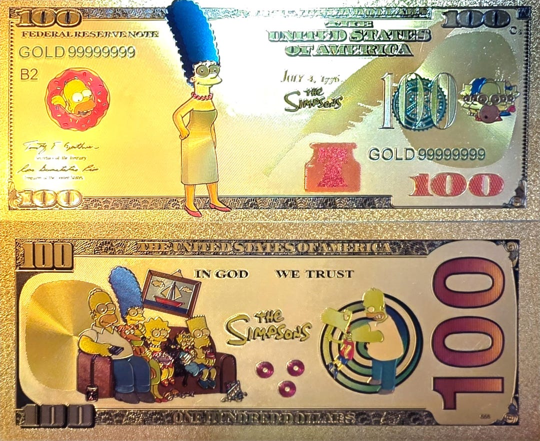 MARGE SIMPSON From the Simpsons .9999 GOLD 100 Note Beautiful Note ...