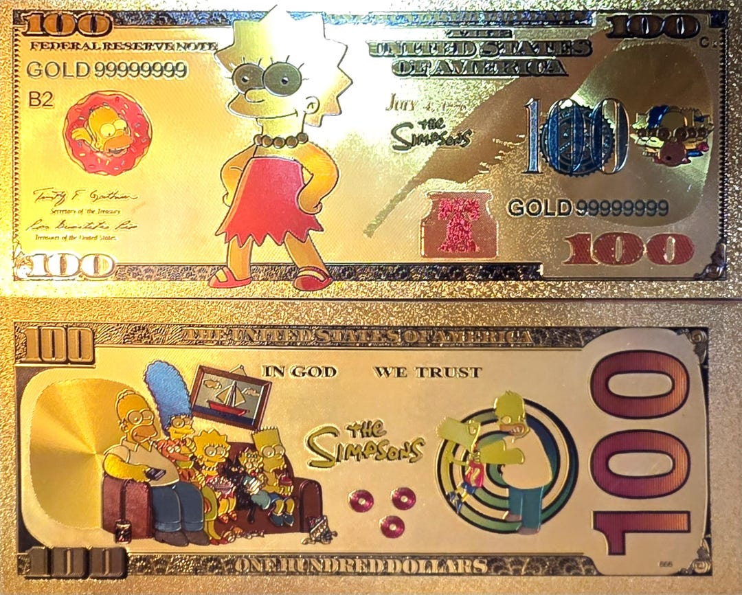 LISA SIMPSON From the Simpsons; .9999 GOLD 100 Note; Beautiful Note ...