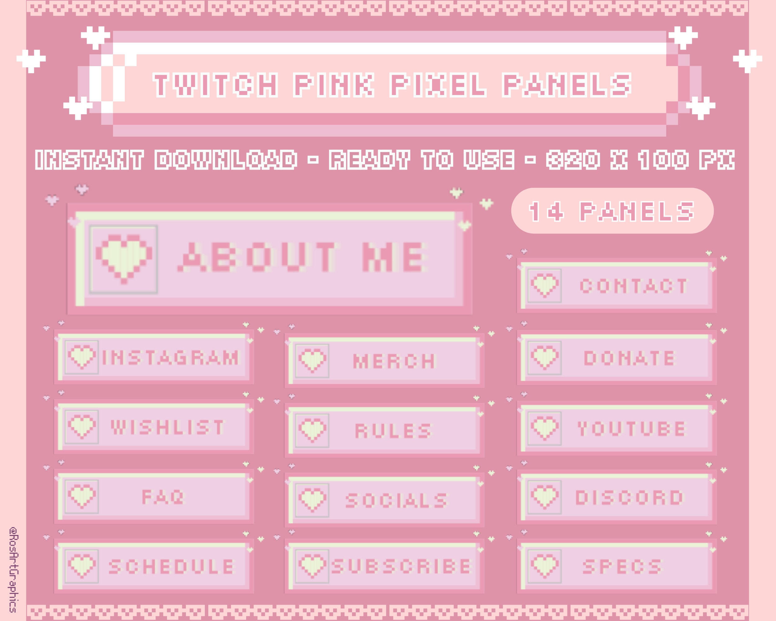 Twitch Pink Pixel Panels / Cute Cozy Twitch Bio Panels - Etsy